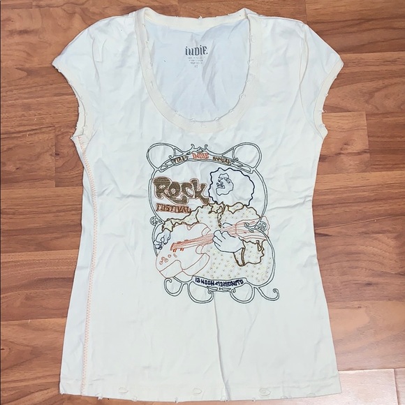 indie | Tops | Indie Distressed Embroidered Concert Shirt | Poshmark